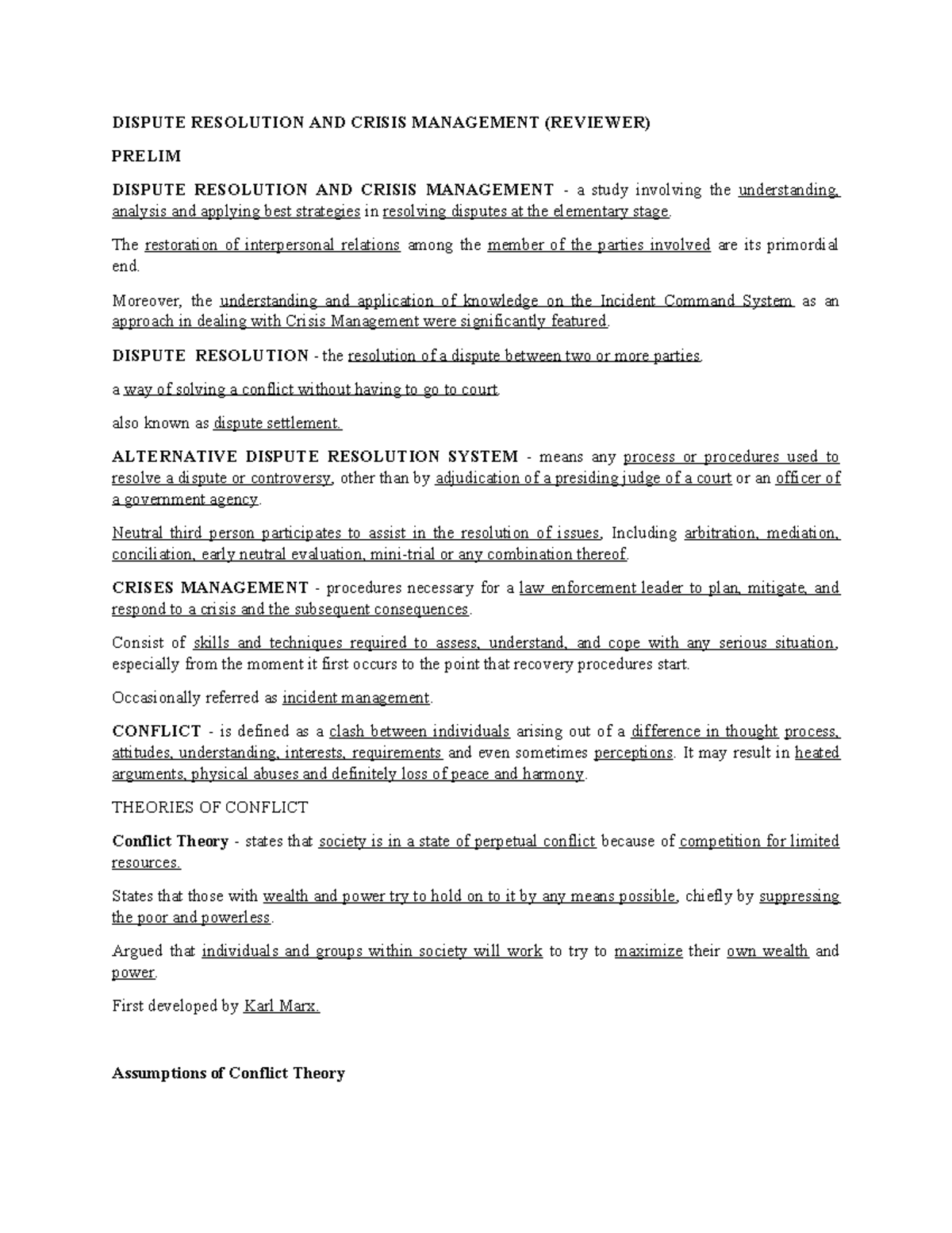 Dispute Resolution Rev - DISPUTE RESOLUTION AND CRISIS MANAGEMENT ...