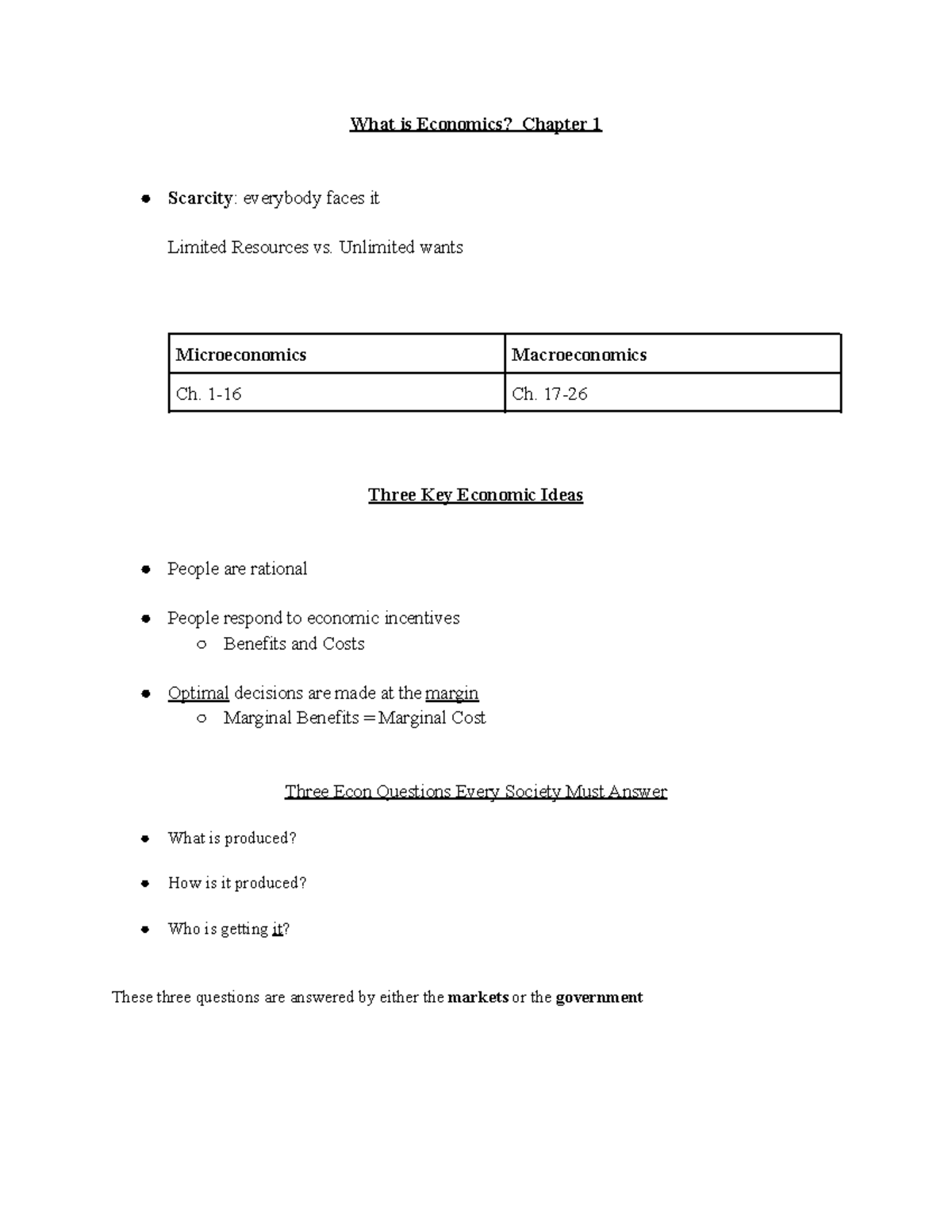 Chapter 1 Eco-001 - What is Economics? Chapter 1 Scarcity: everybody ...