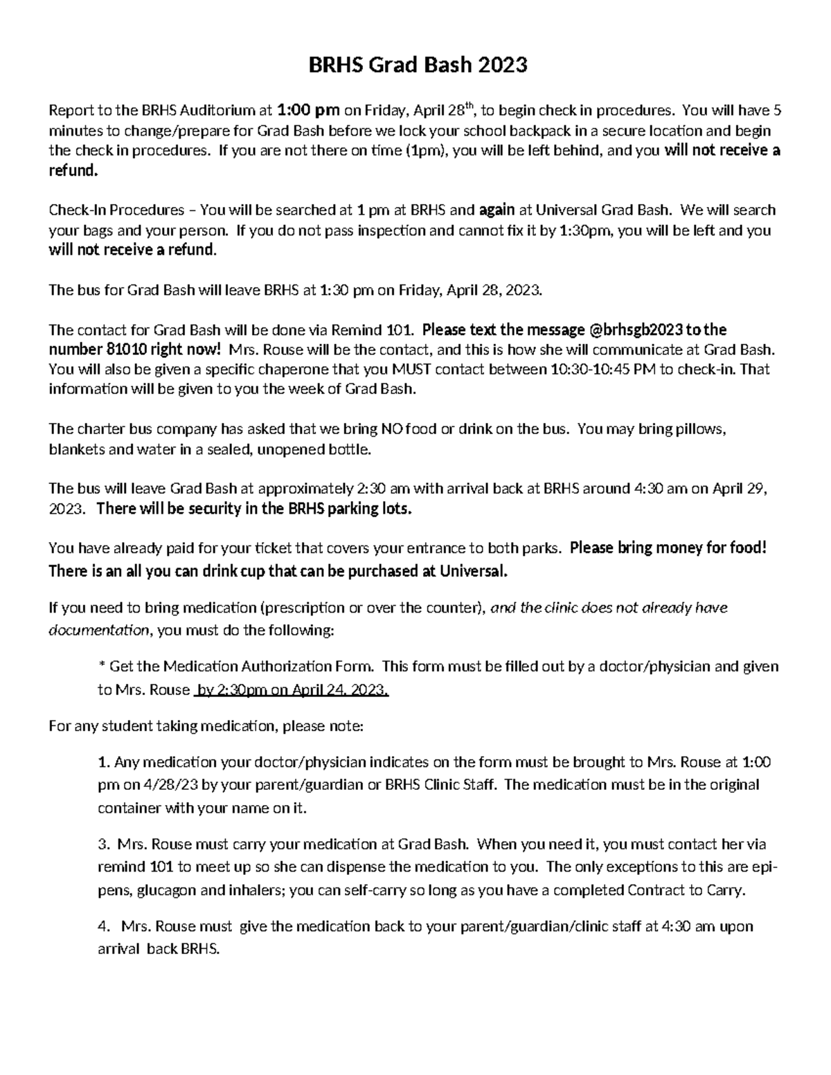 Grad Bash 2023 meeting handout with dress code - BRHS Grad Bash 2023 ...