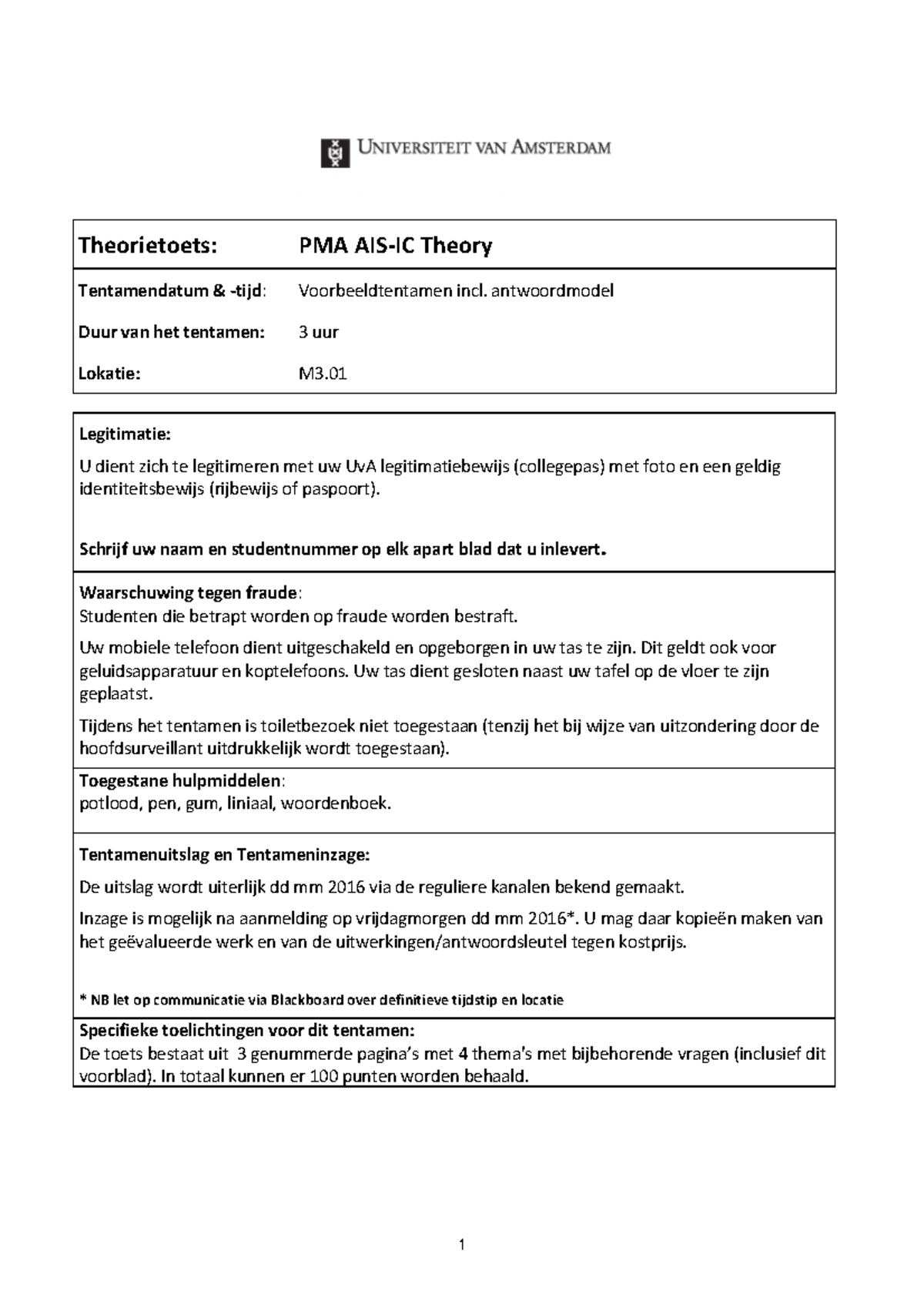 Voorbeeldtentamen AIS Theory met antwoordmodel v2 - Theorietoets: PMA ...