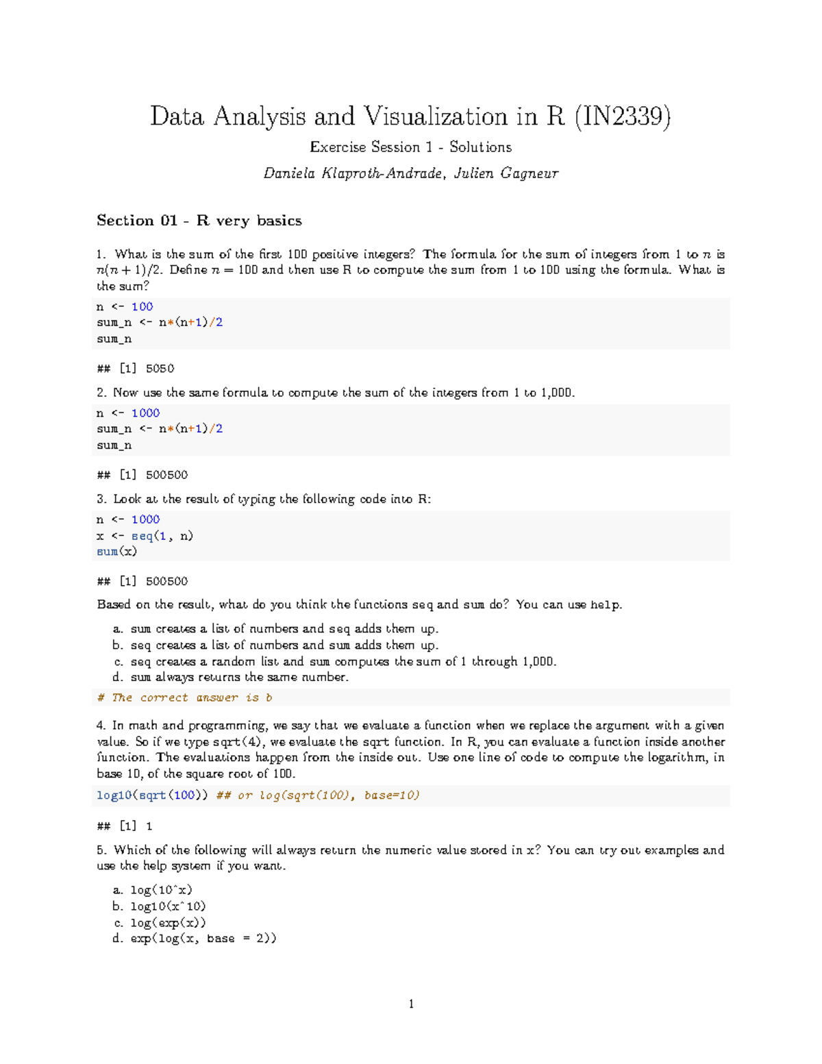 Exercise 01 solutions - Data Analysis and Visualization in R (IN2339) Exercise Session 1 ...