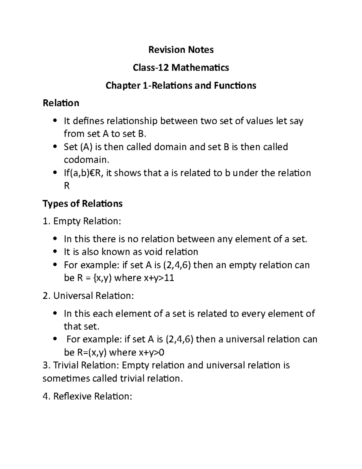 12th maths revision notes chapter 1 relation and function - Revision ...
