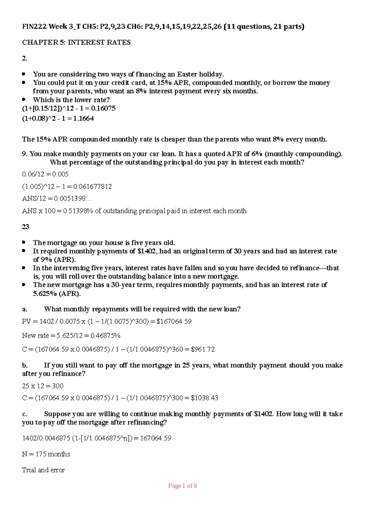 Week 3 Tutorial questions and answers - FIN222 Week 3_T CH5: P2,9,23 CH6: P2,9,14,15,19,22,25,26 ...