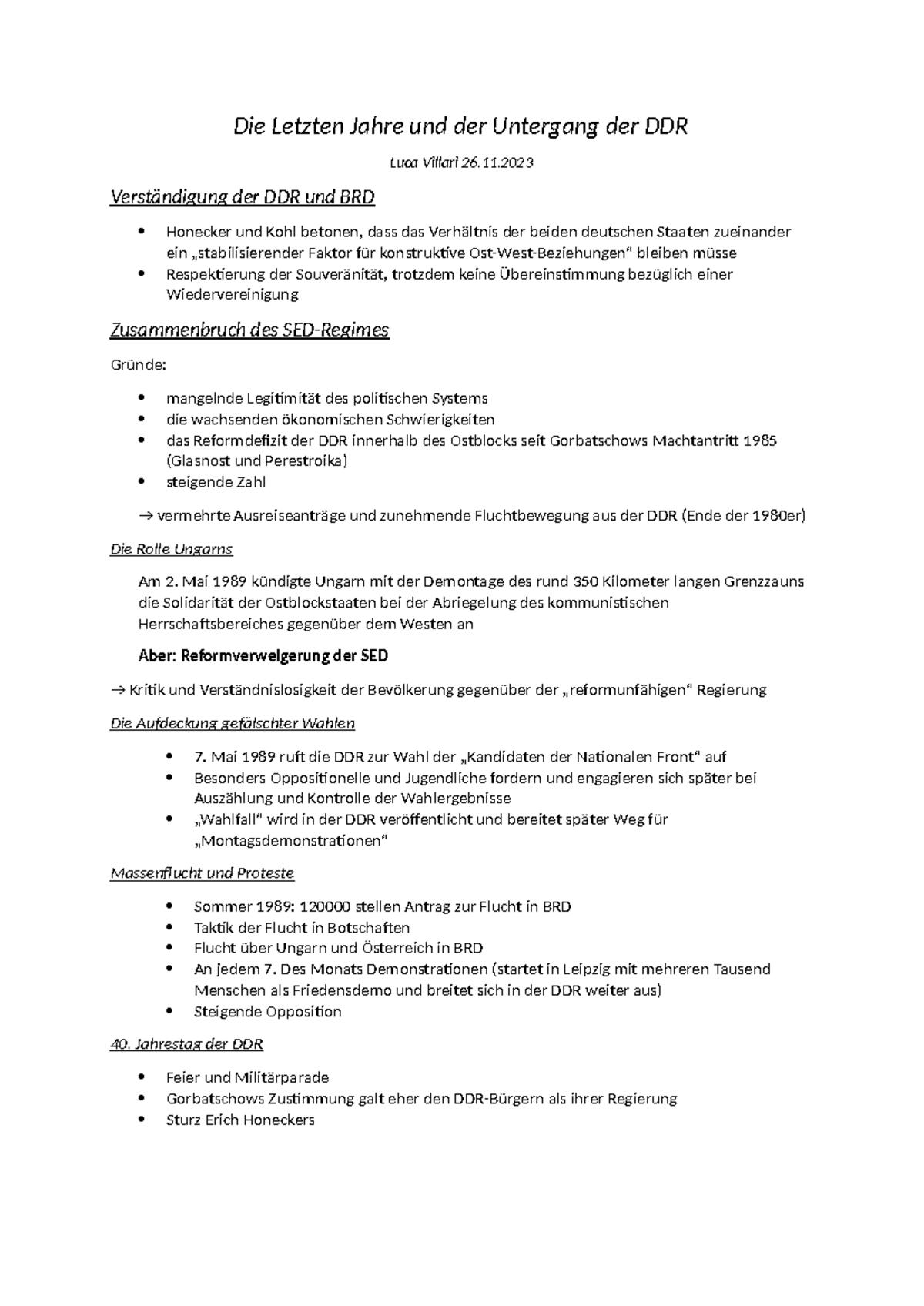 Die Letzten Jahre und der Untergang der DDR - Verständigung der DDR und ...