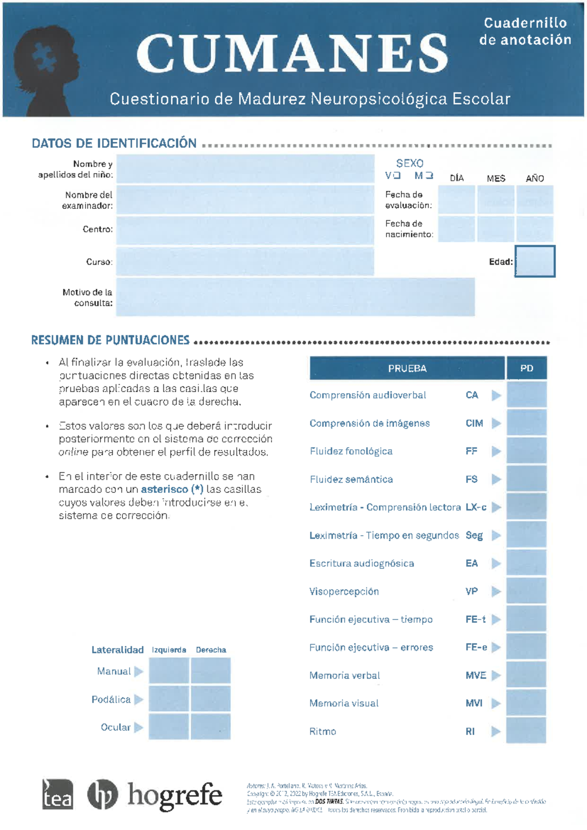Cumanes Anotacion Ejemplar - Cuadernillo CUMANES de anotación Cuestionario de Madurez - Studocu