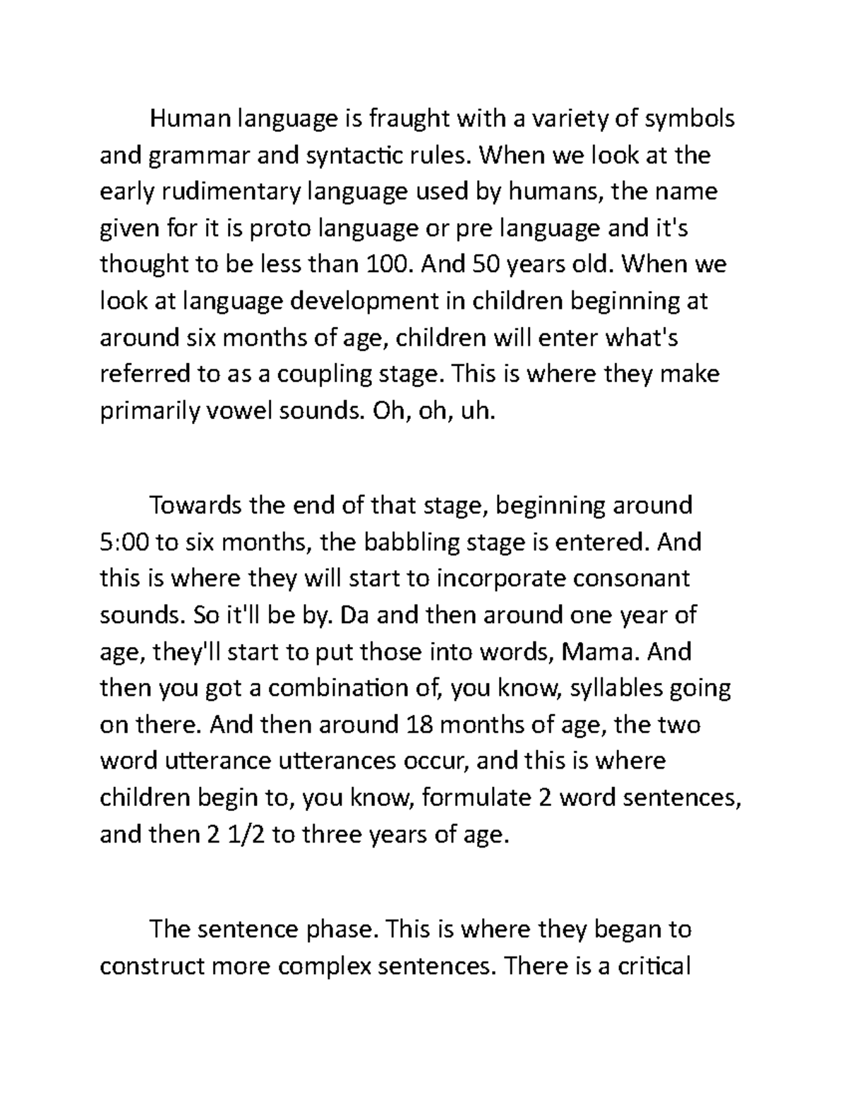 Chapter 9 - The Nature of Language (teacher lecture) - Human language ...