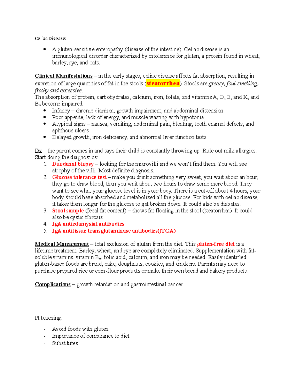 Celiac Disease - notes - Celiac Disease: A gluten-sensitive enteropathy ...