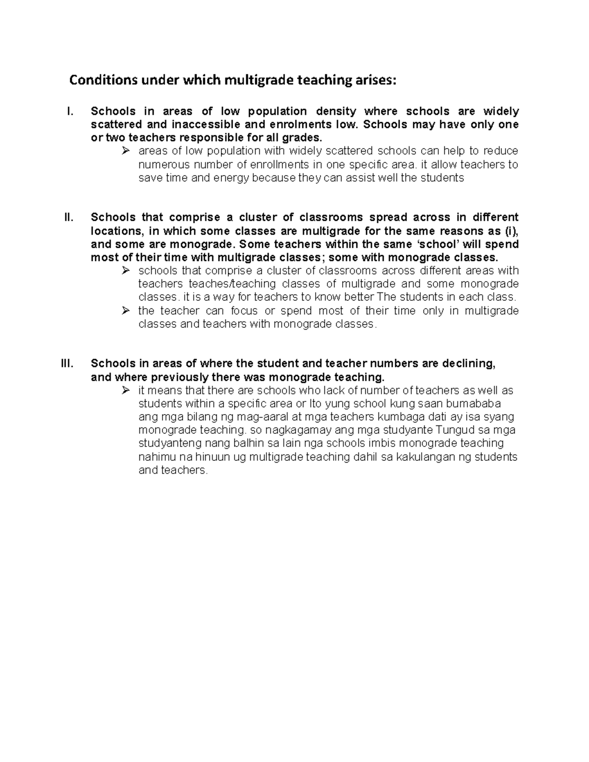 A3 - note - Conditions under which multigrade teaching arises: I ...