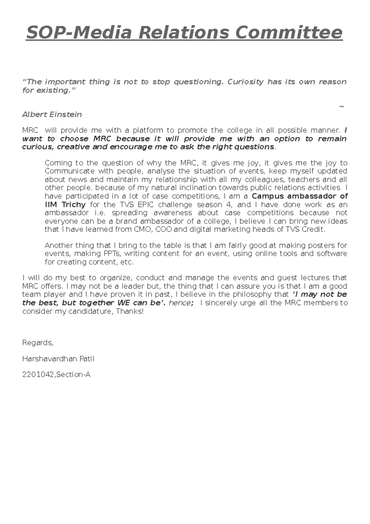 22010 42 Harshavardhan Patil SOP - SOP-Media Relations Committee “The ...