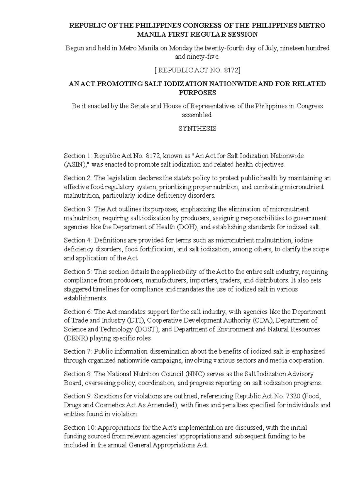 5-synthesis - Law synthesis - REPUBLIC OF THE PHILIPPINES CONGRESS OF ...