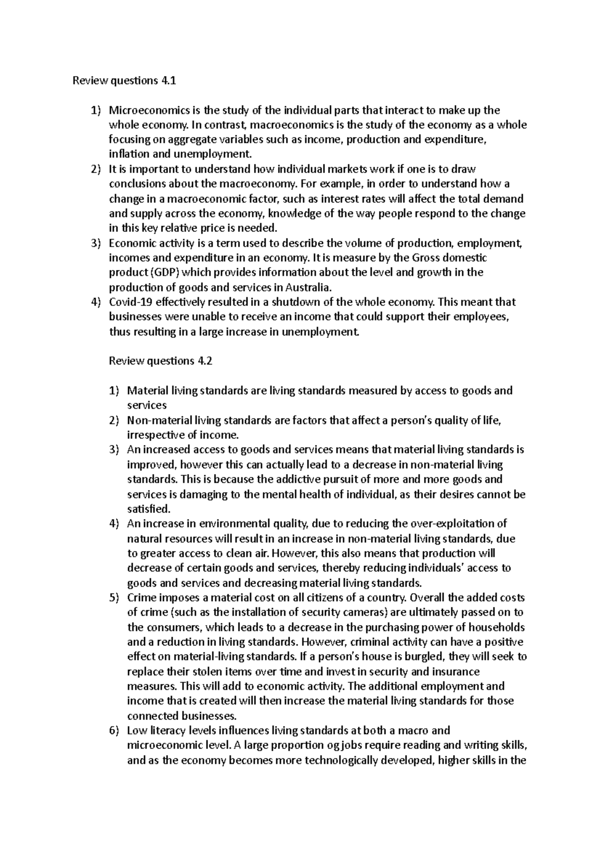 Review questions 4 Economics - Review questions 4. Microeconomics is ...