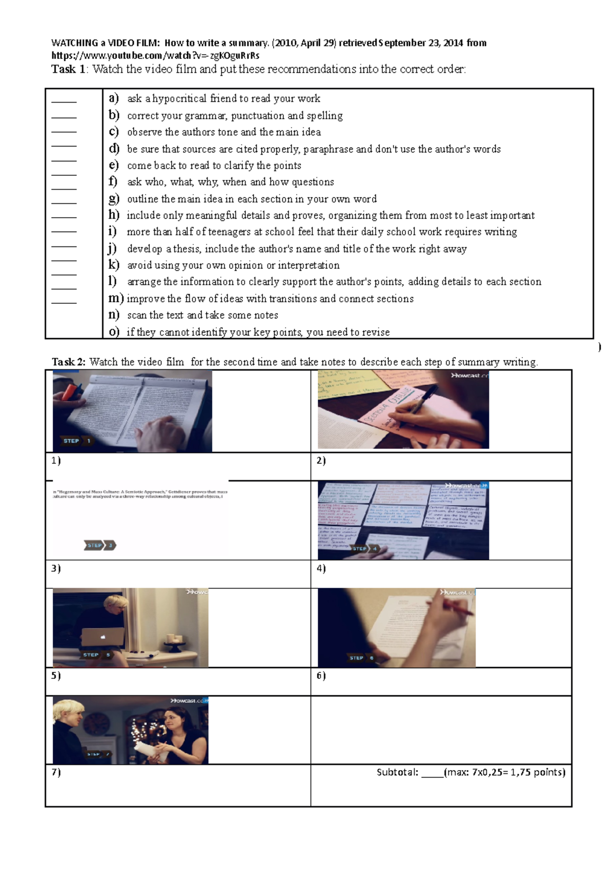 How to write a summary video tasks - WATCHING a VIDEO FILM: How to ...