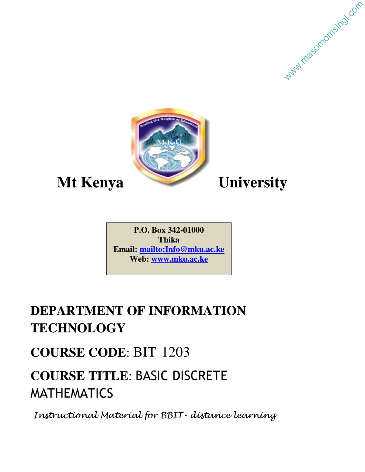 Basic- Discrete- Maths - Subject Methods Mathematics - Studocu