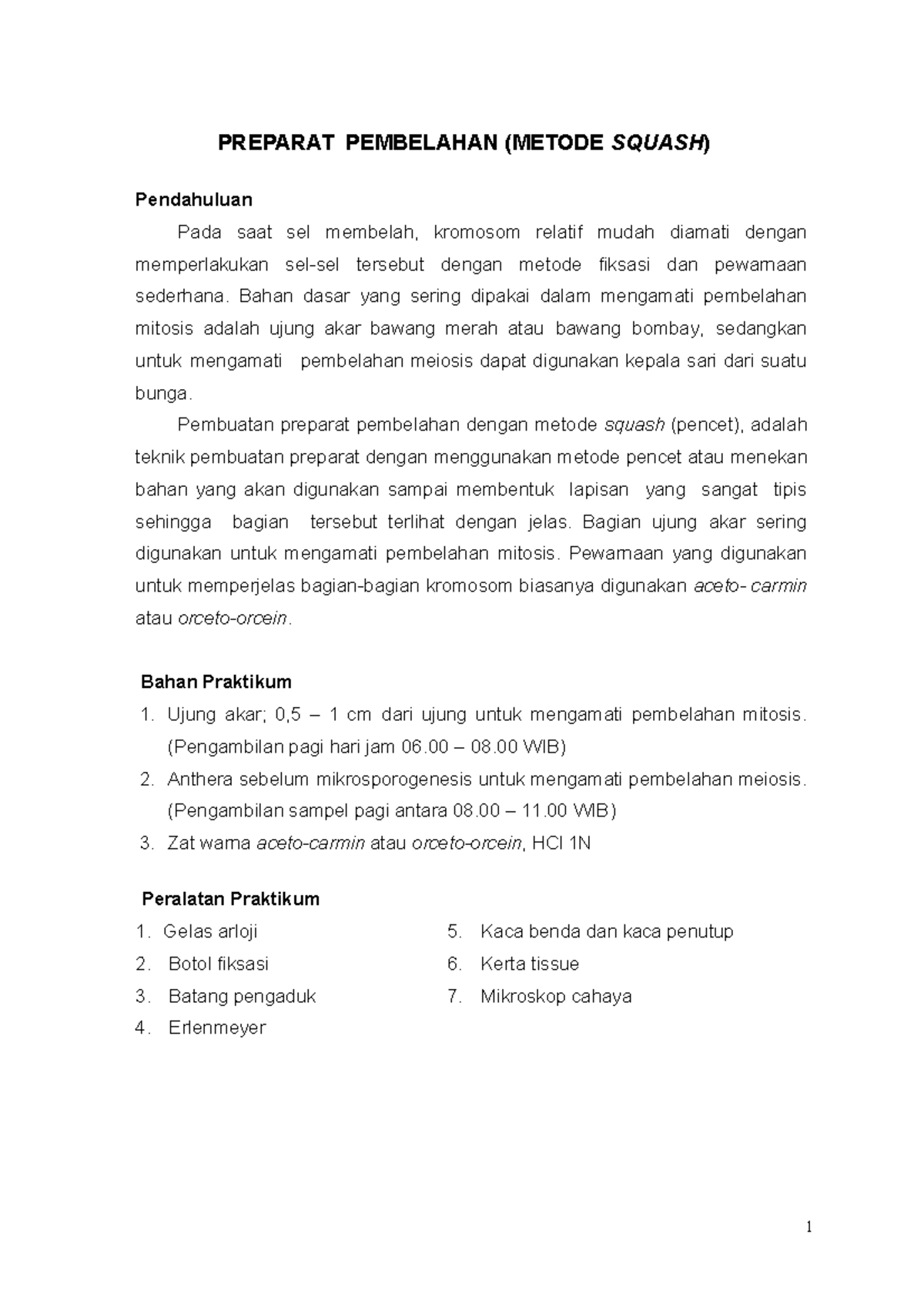 Preparat Pembelahan (Metode Squash) - PREPARAT PEMBELAHAN (METODE ...