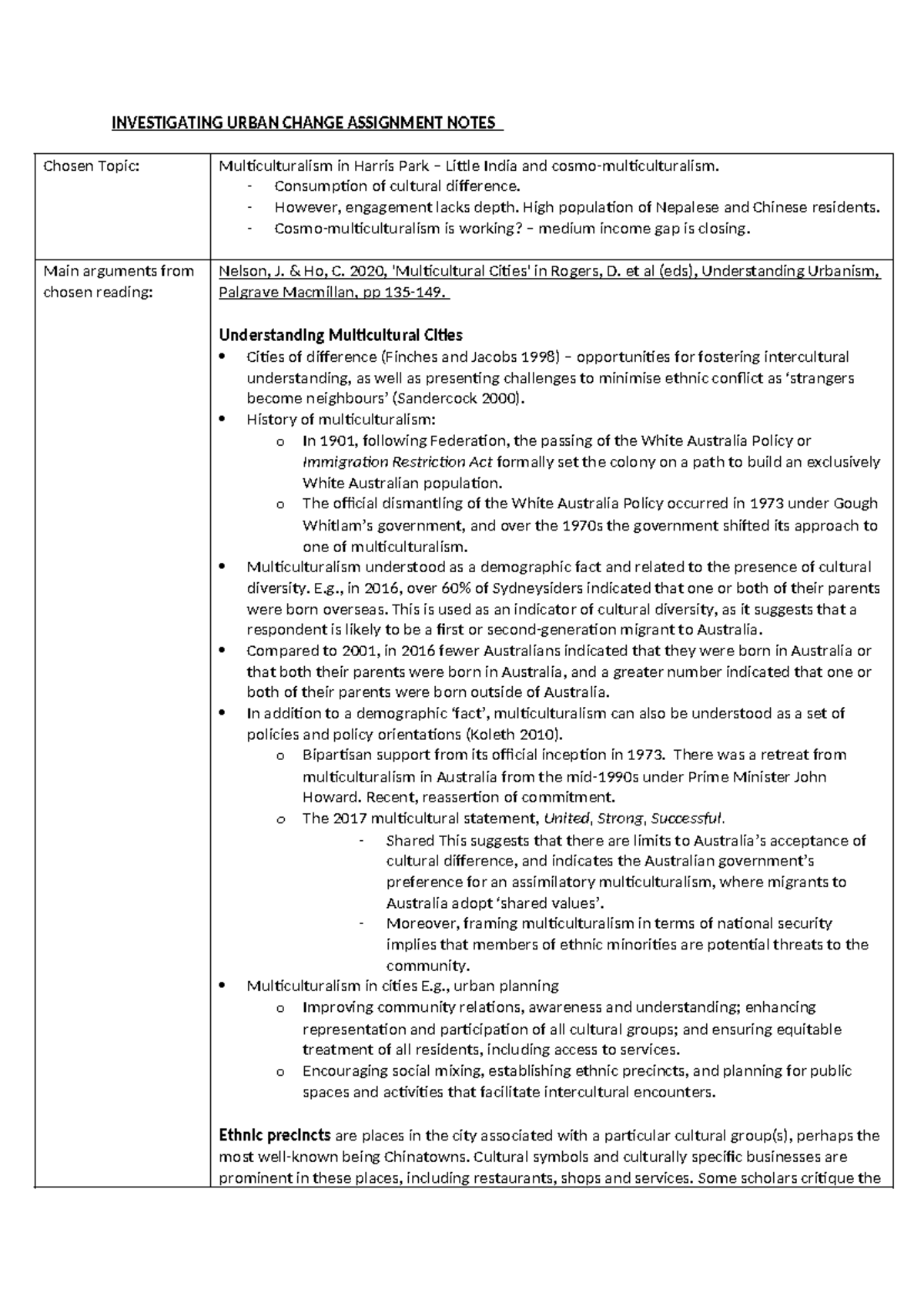 Investigating Urban Change Assignment Notes - INVESTIGATING URBAN ...