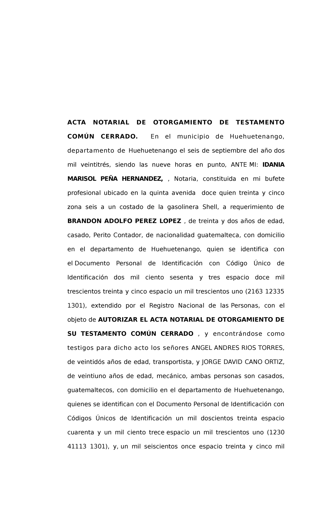 2. ACTA Notarial DE Testamento Comun Abierto - ACTA NOTARIAL DE ...