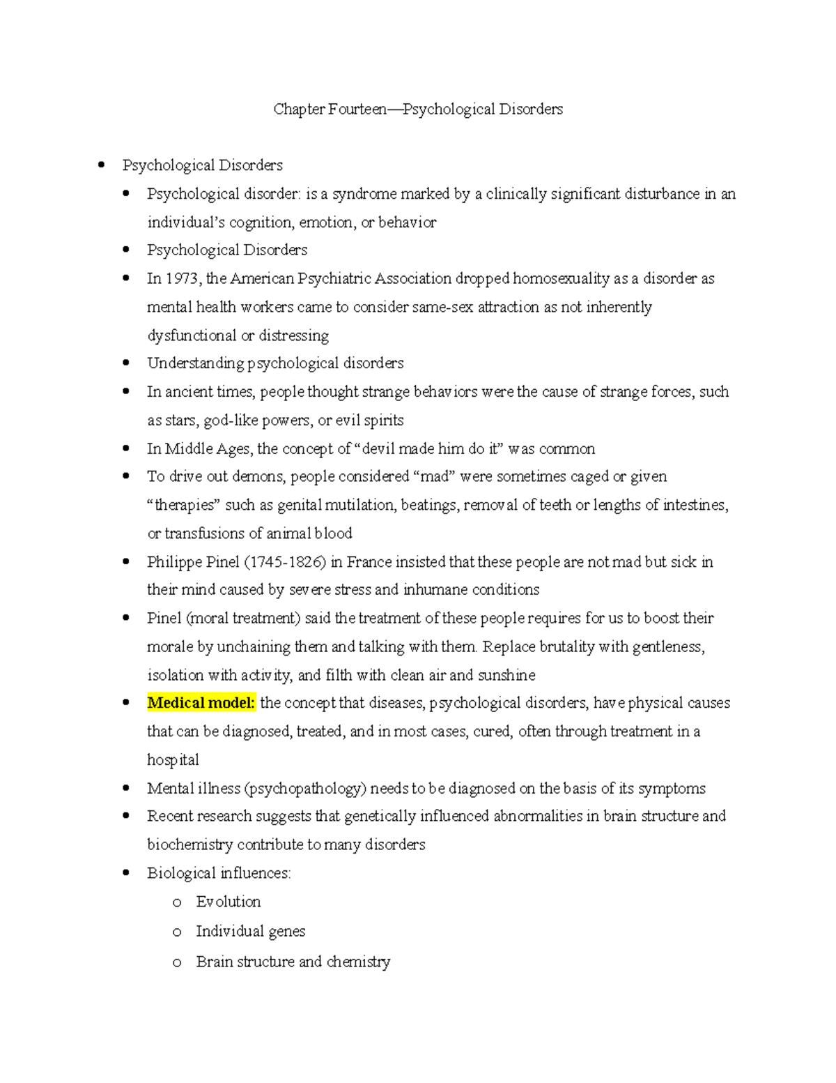 Chapter 14 Lecture Notes - Chapter Fourteen—Psychological Disorders ...