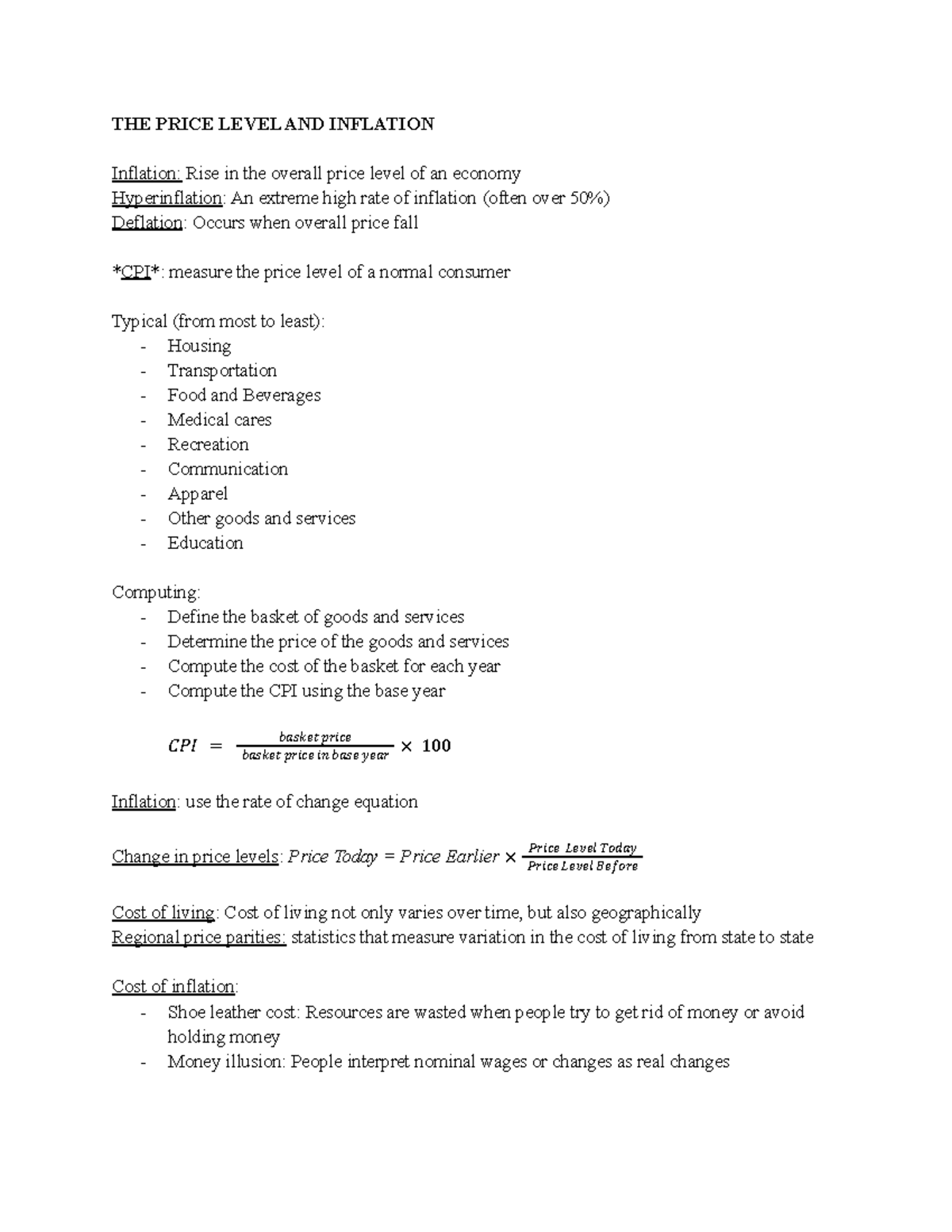 ECO 202 - Lecture notes All - THE PRICE LEVEL AND INFLATION Inflation ...