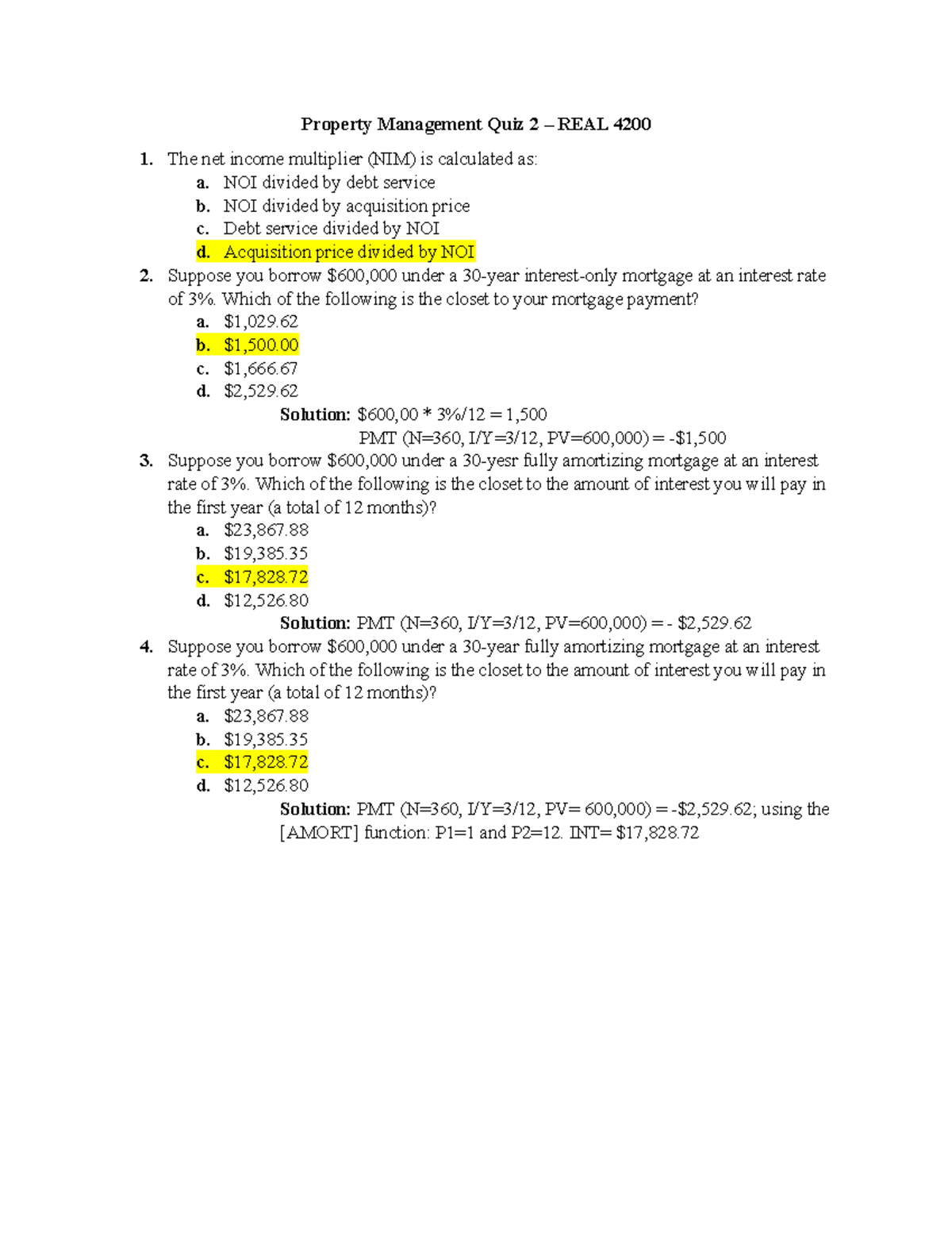 Property Management Quiz 2 – REAL 4200 - Property Management Quiz 2 ...