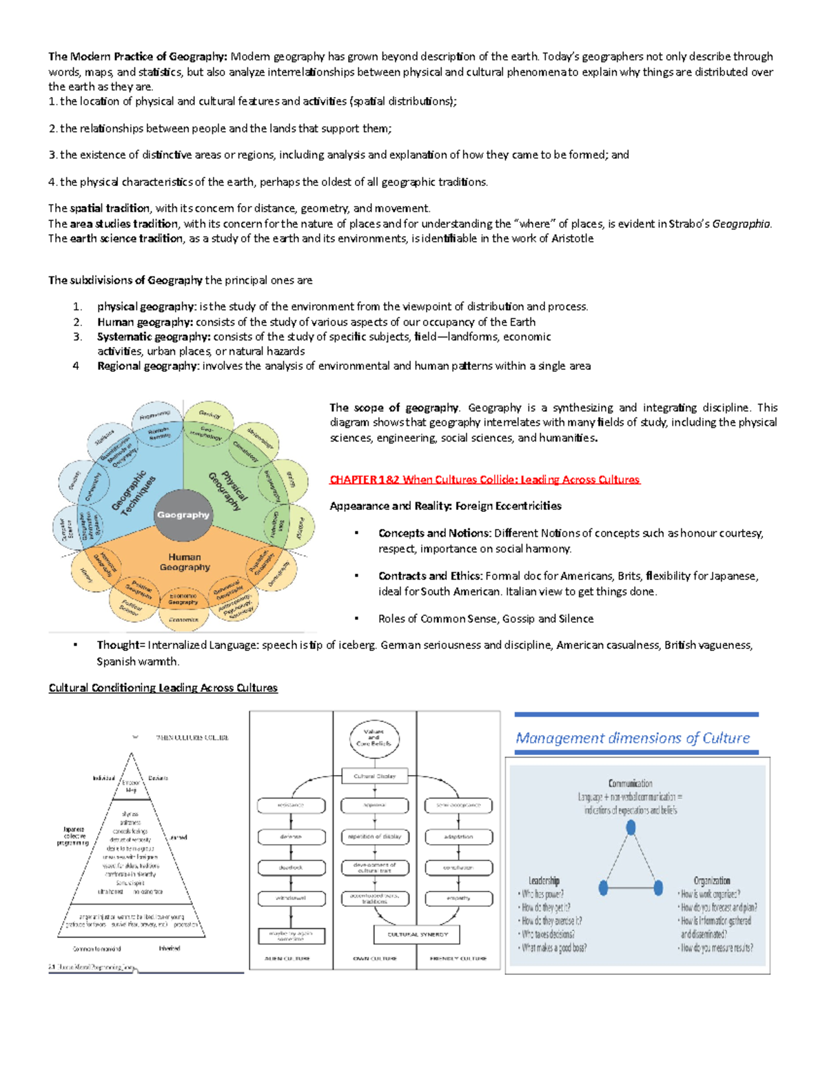 Summary chapter 1 GEO - Management dimensions of Culture The Modern ...