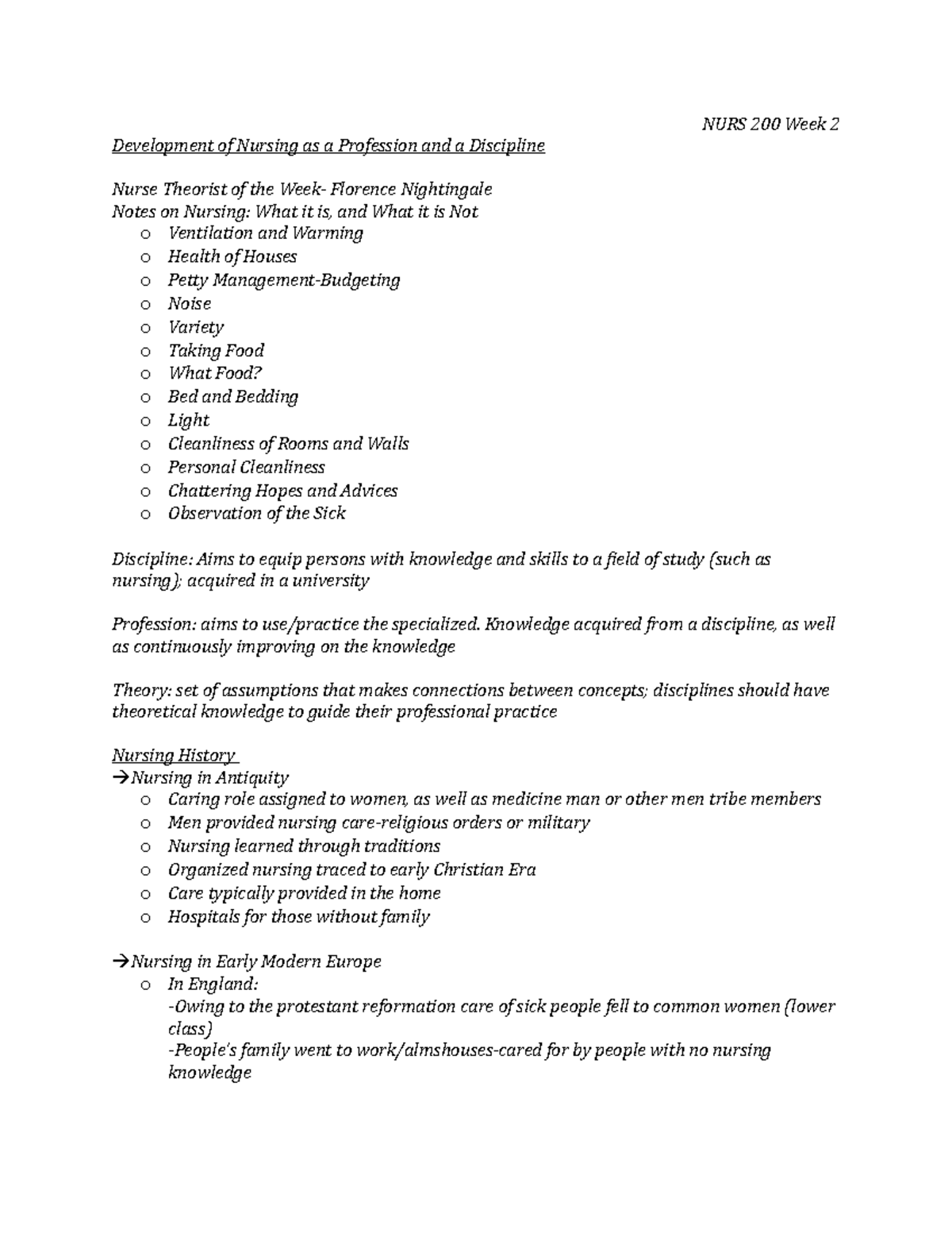 NURS 200 Week 2 - Nursing notes for week 2 - NURS 200 Week 2 ...