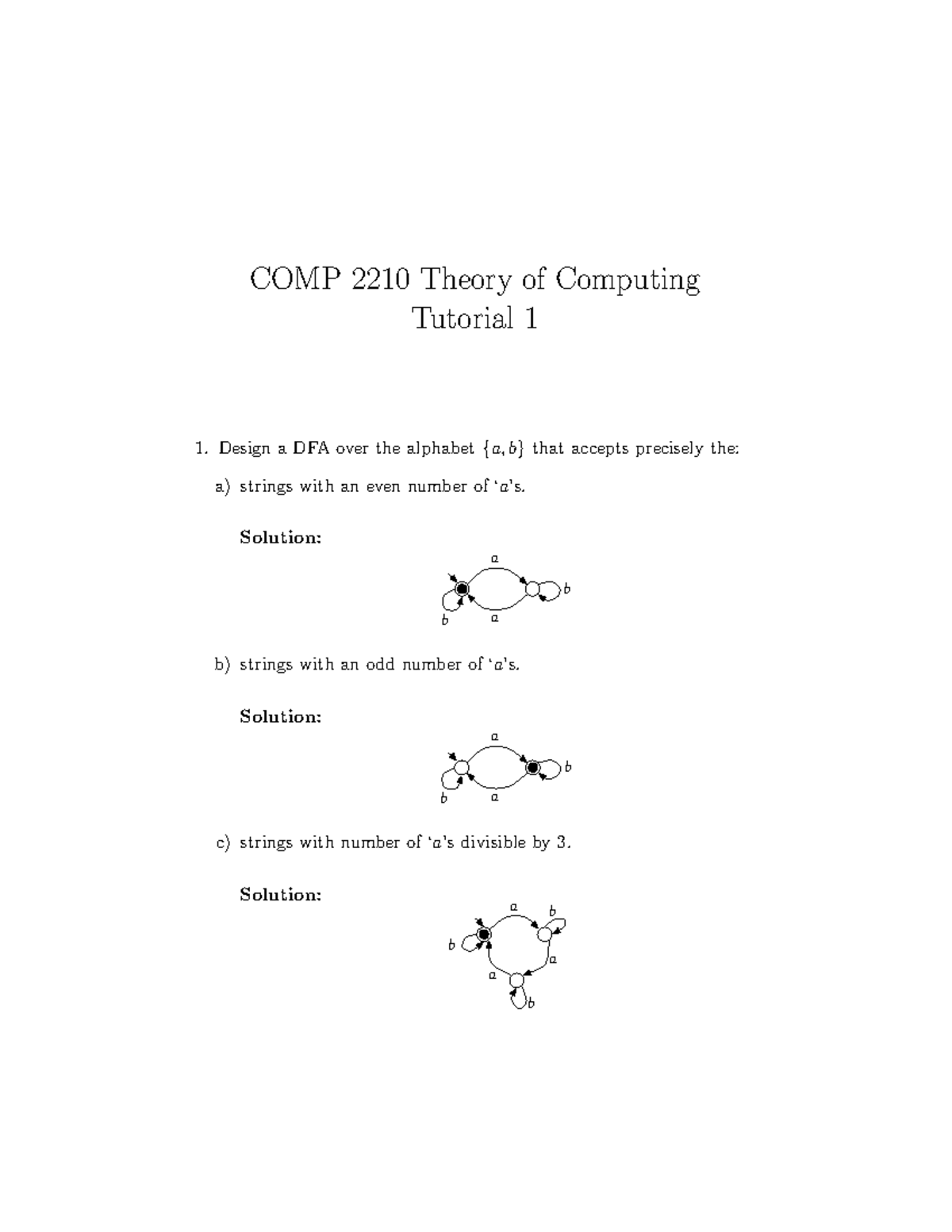 Tutorial 1solutions - COMP 2210 Theory of Computing Tutorial 1 Design a ...