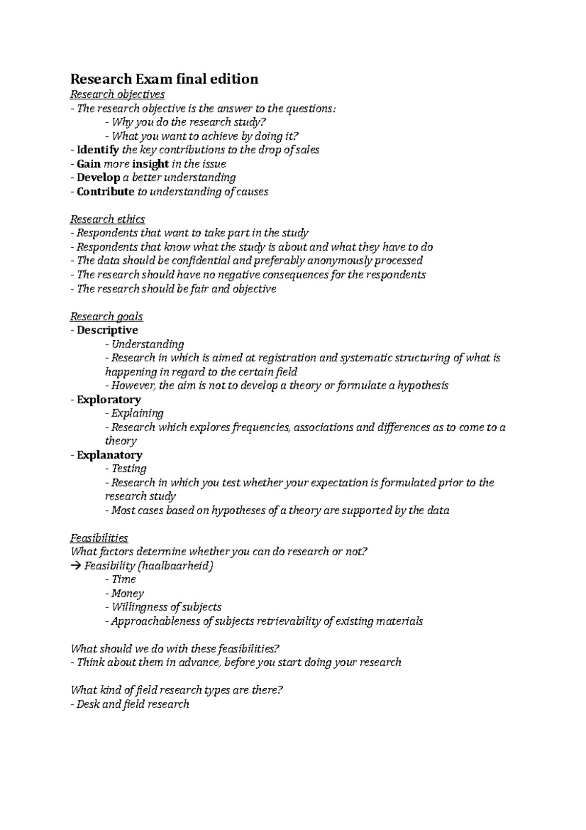 Summary - Research Exam final edition - Research Exam final edition ...