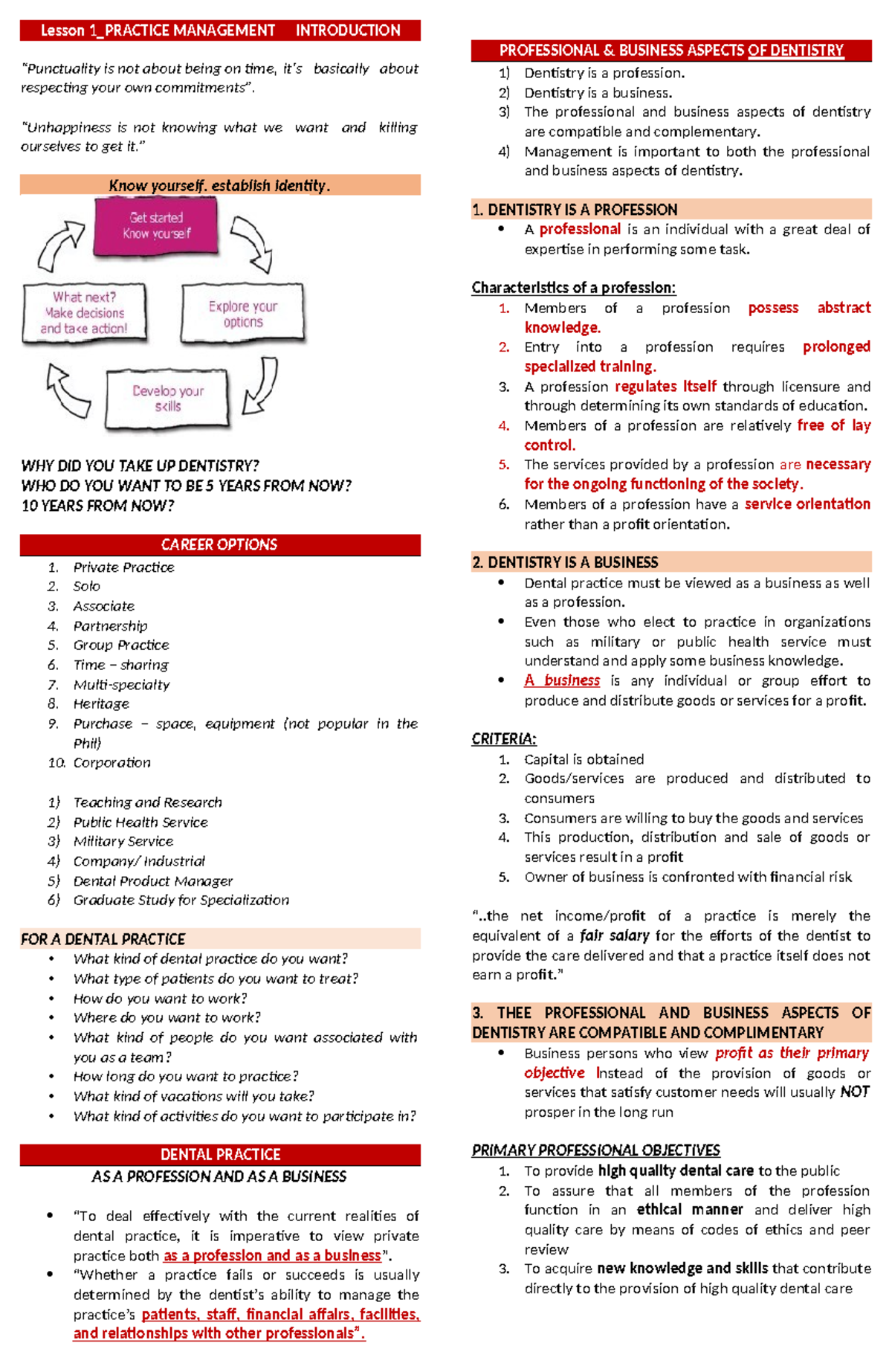 Lesson 1 reviewer Practice management Introduction - Lesson 1_PRACTICE ...