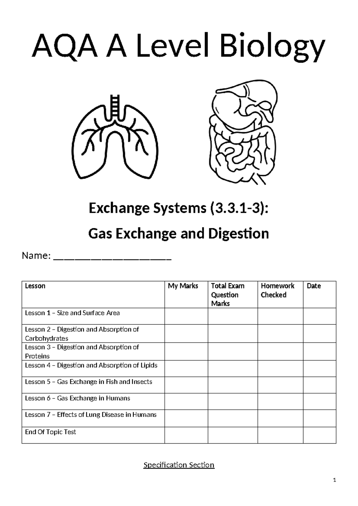 Digestion and gas exchange booklet - AQA A Level Biology Exchange ...