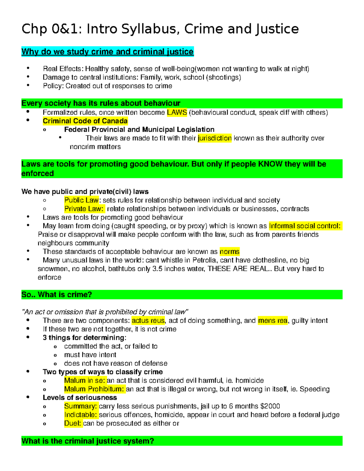 Midterm Study Notes - Chp 0&1: Intro Syllabus, Crime and Justice Why do ...