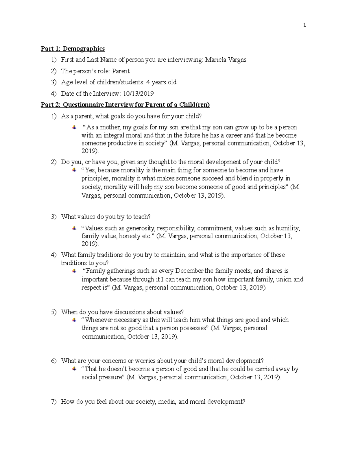 Character Education Interview Assignment - Part 1: Demographics 1 ...