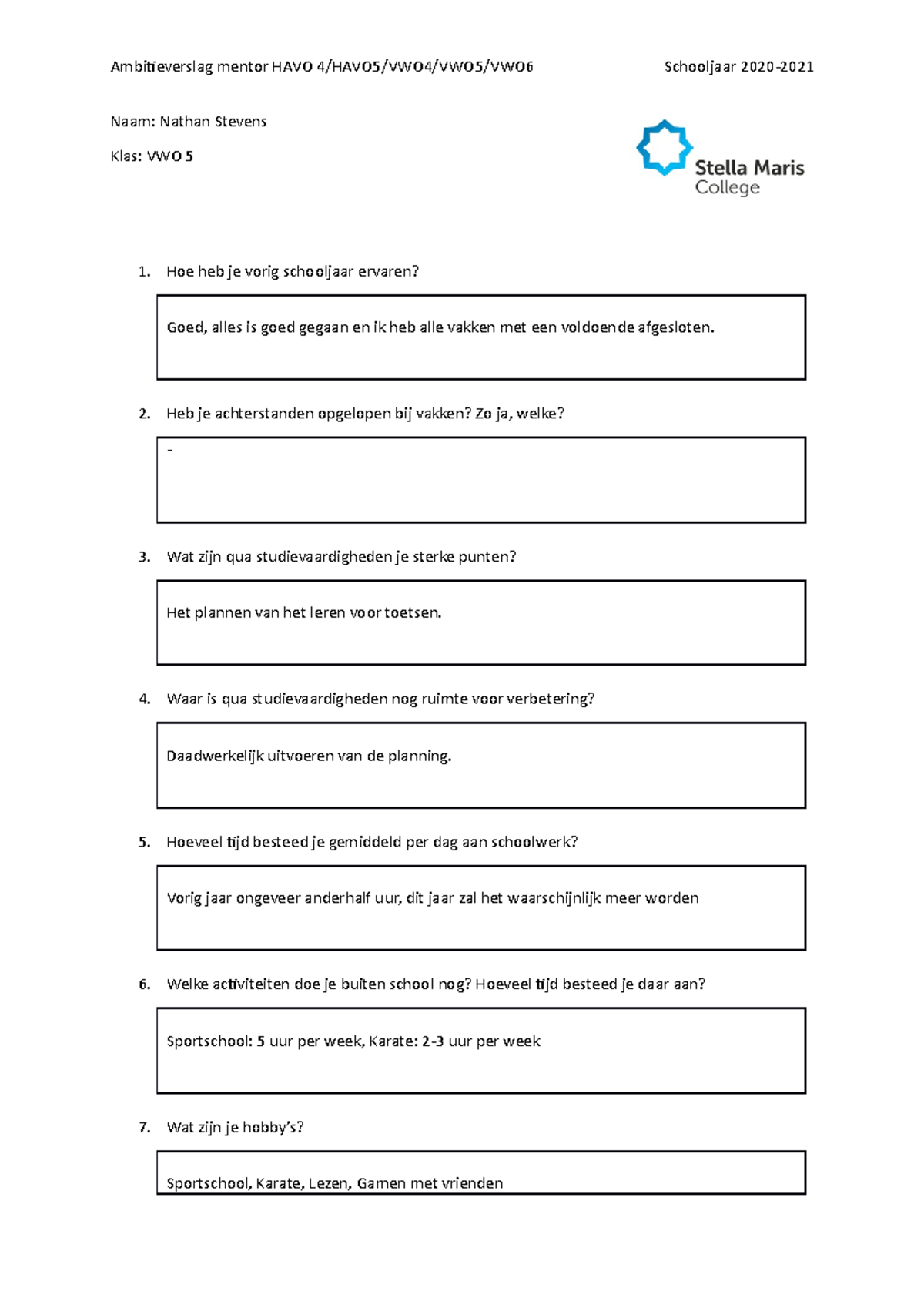 Formulier startgesprek - Ambitieverslag mentor HAVO 4/HAVO5/VWO4/VWO5 ...