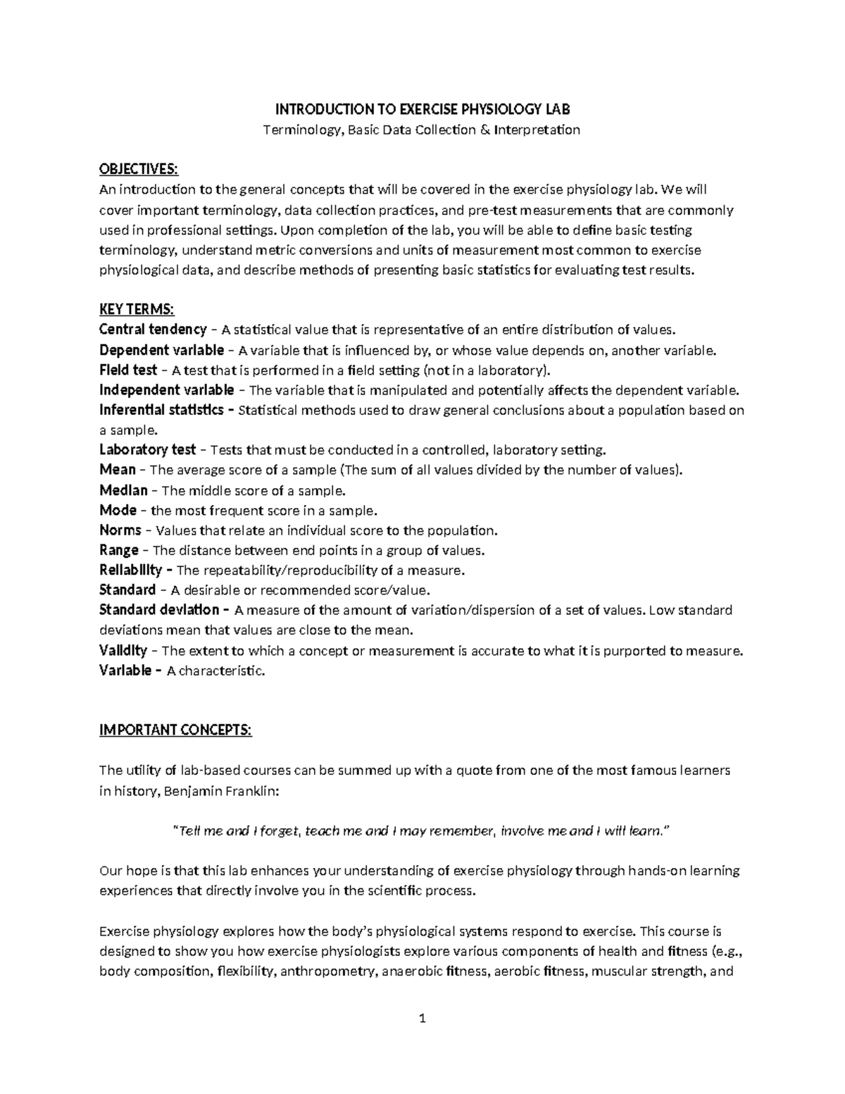 Manual Intro to Exercise Physiology Lab - INTRODUCTION TO EXERCISE ...