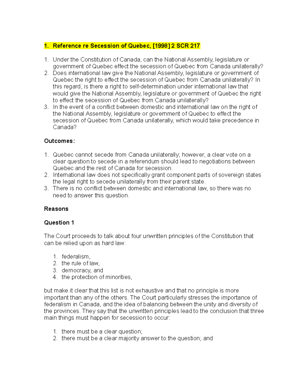 Reference re Secession of Quebec - International law does not ...
