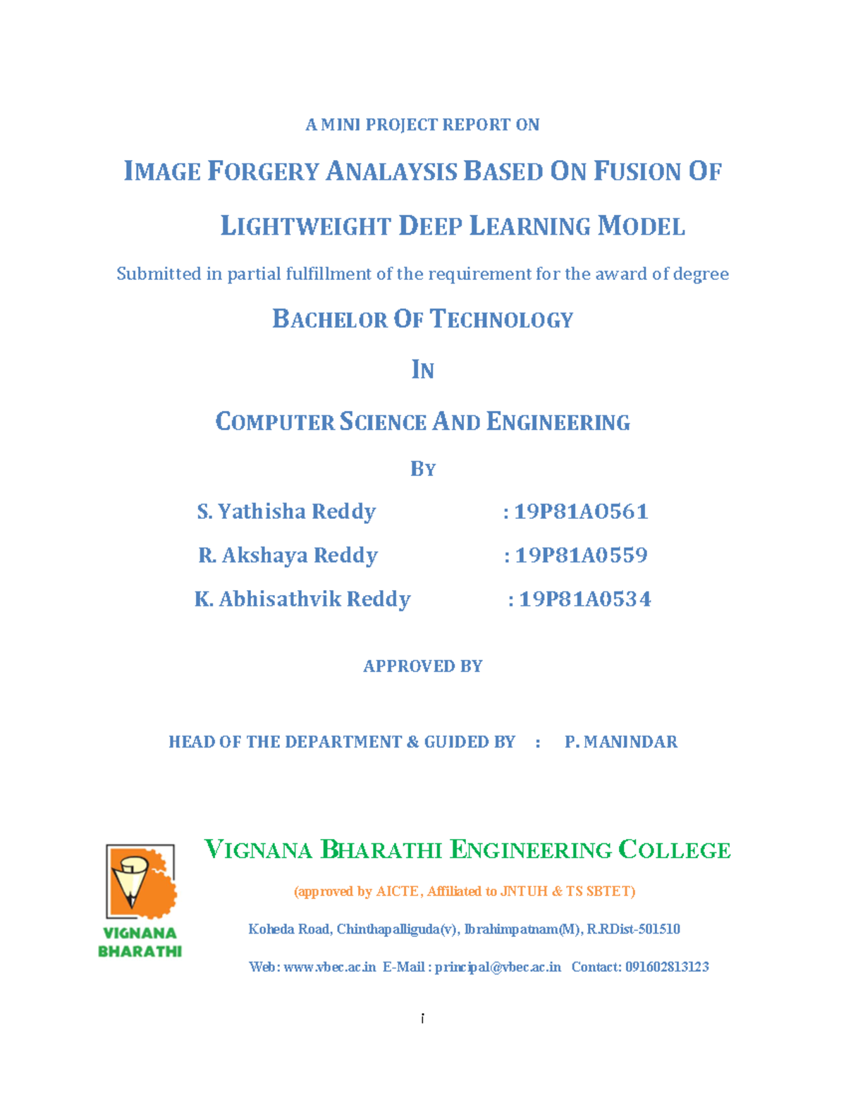 Y DOC-3 - Image Forgery detection - i A MINI PROJECT REPORT ON IMAGE ...