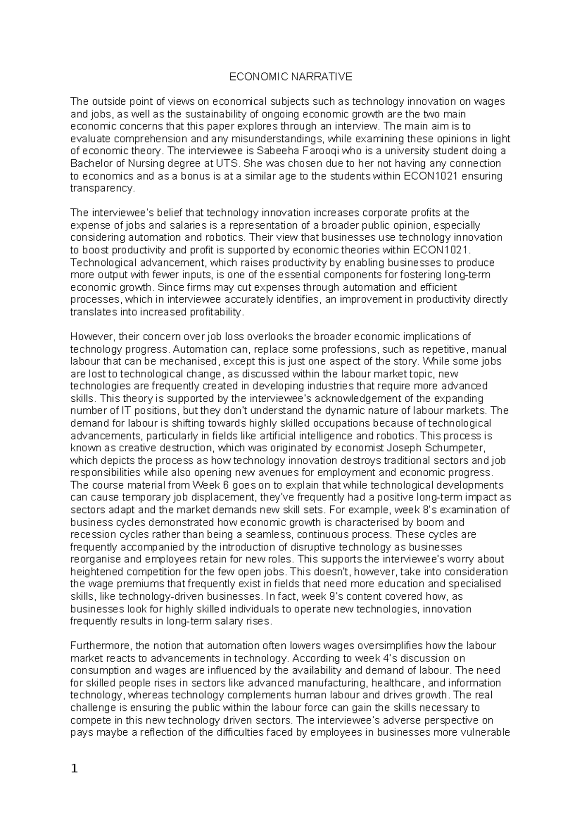 Economic Narrative - ECONOMIC NARRATIVE The outside point of views on ...