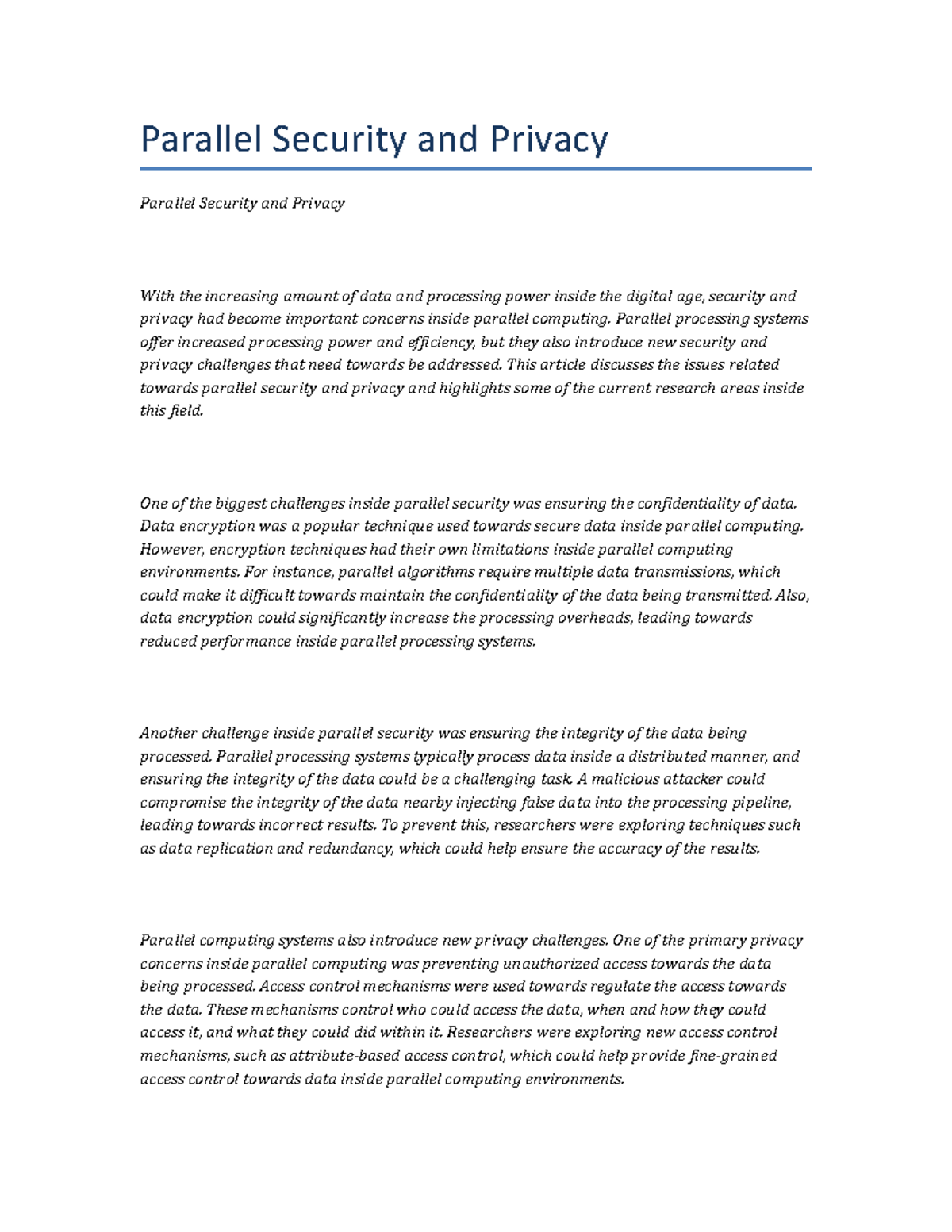 Parallel Security and Privacy - Parallel Security and Privacy Parallel ...