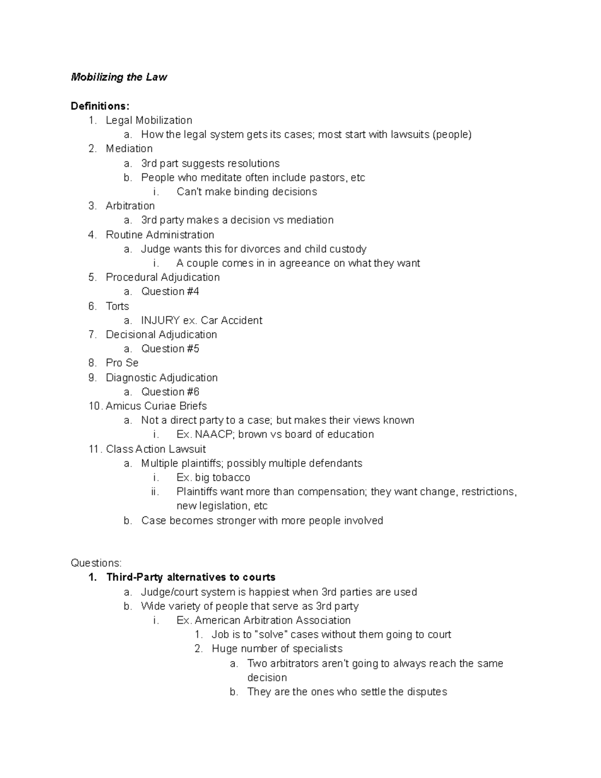 Judicial Process Chapter 7 - Mobilizing the Law Definitions: 1. Legal ...
