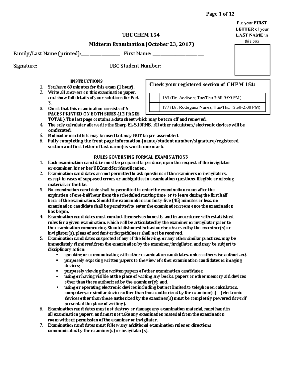 Midterm 23 October 2017 Questions Warning Tt Undefined Function 32 Ubc Chem 154 Midterm