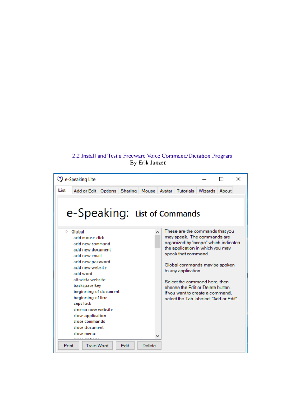 2.2 Install and Test a Freeware Voice Command and Dictation Program - 2 ...