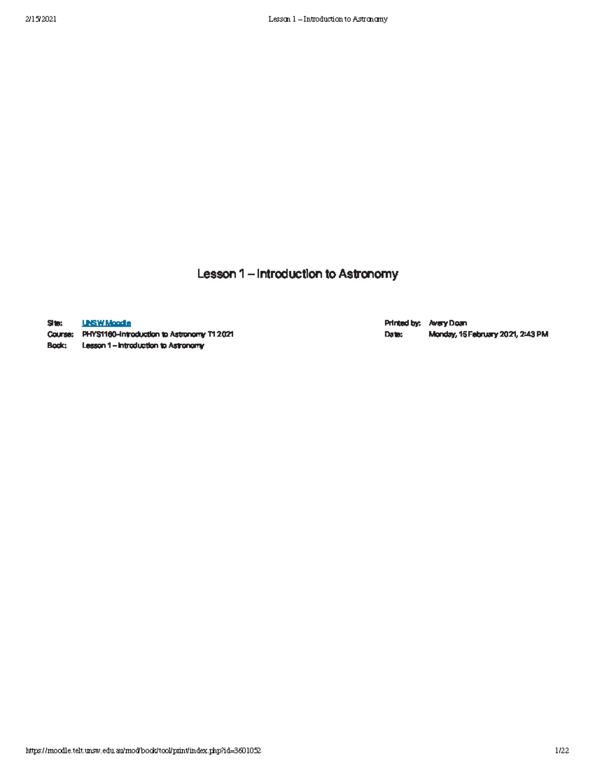 Lesson 1 – Introduction to Astronomy - Lesson 1 – Introduction to ...