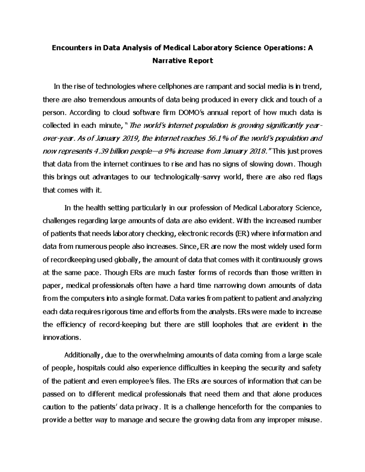 Encounters in Data Analysis of Medical Laboratory Science Operations A ...