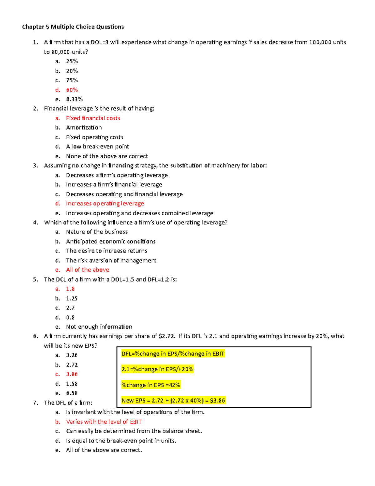 FNCE 3323 Quiz practice 1 - Chapter 5 Multiple Choice Questions A firm ...