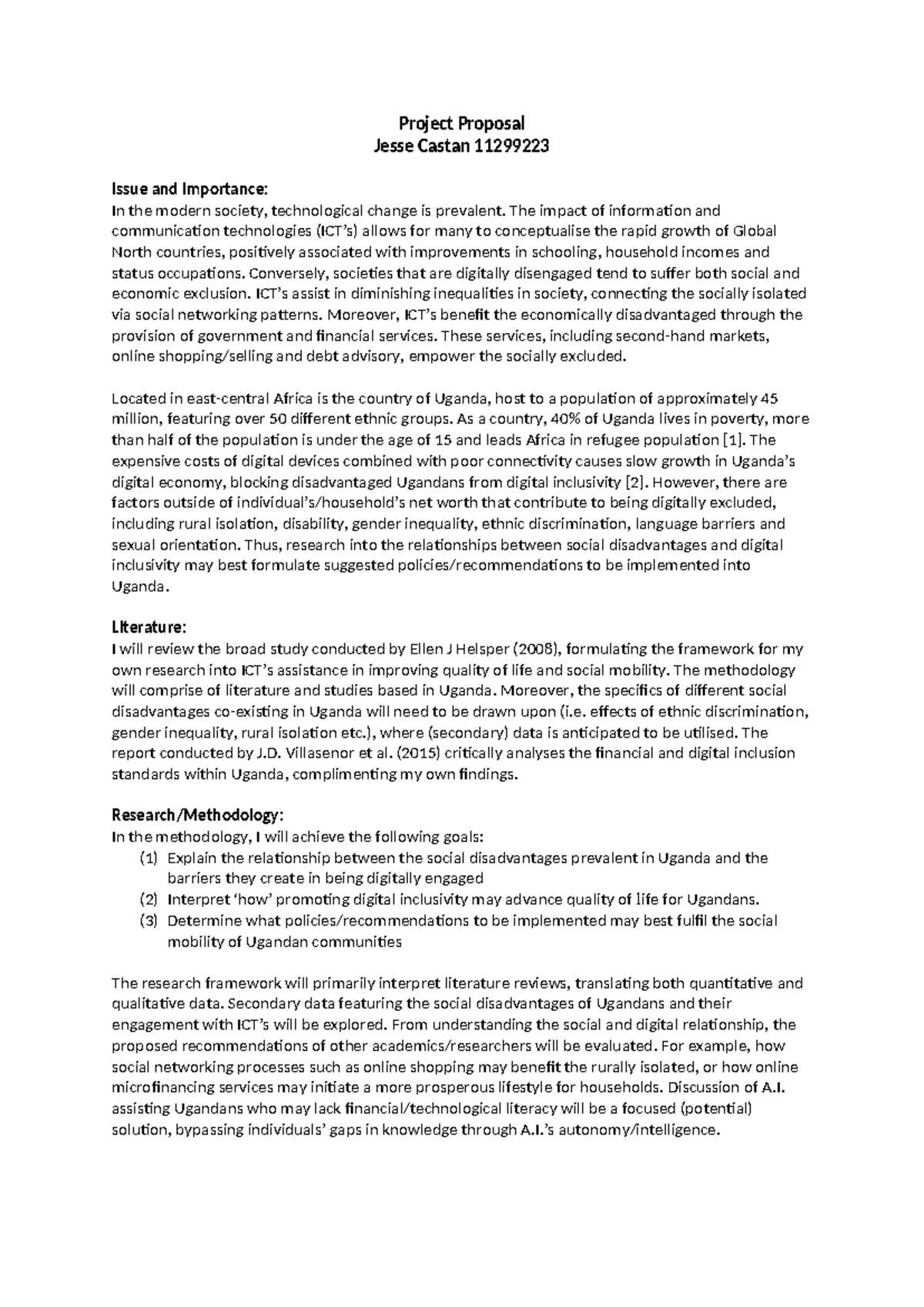 Project Proposal - Project Proposal Jesse Castan 11299223 Issue and ...