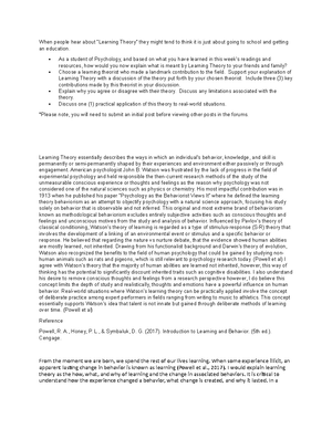 Unit4Assignment Learning Theory - Assignment Unit 4: Learning Theories One of the most important ...