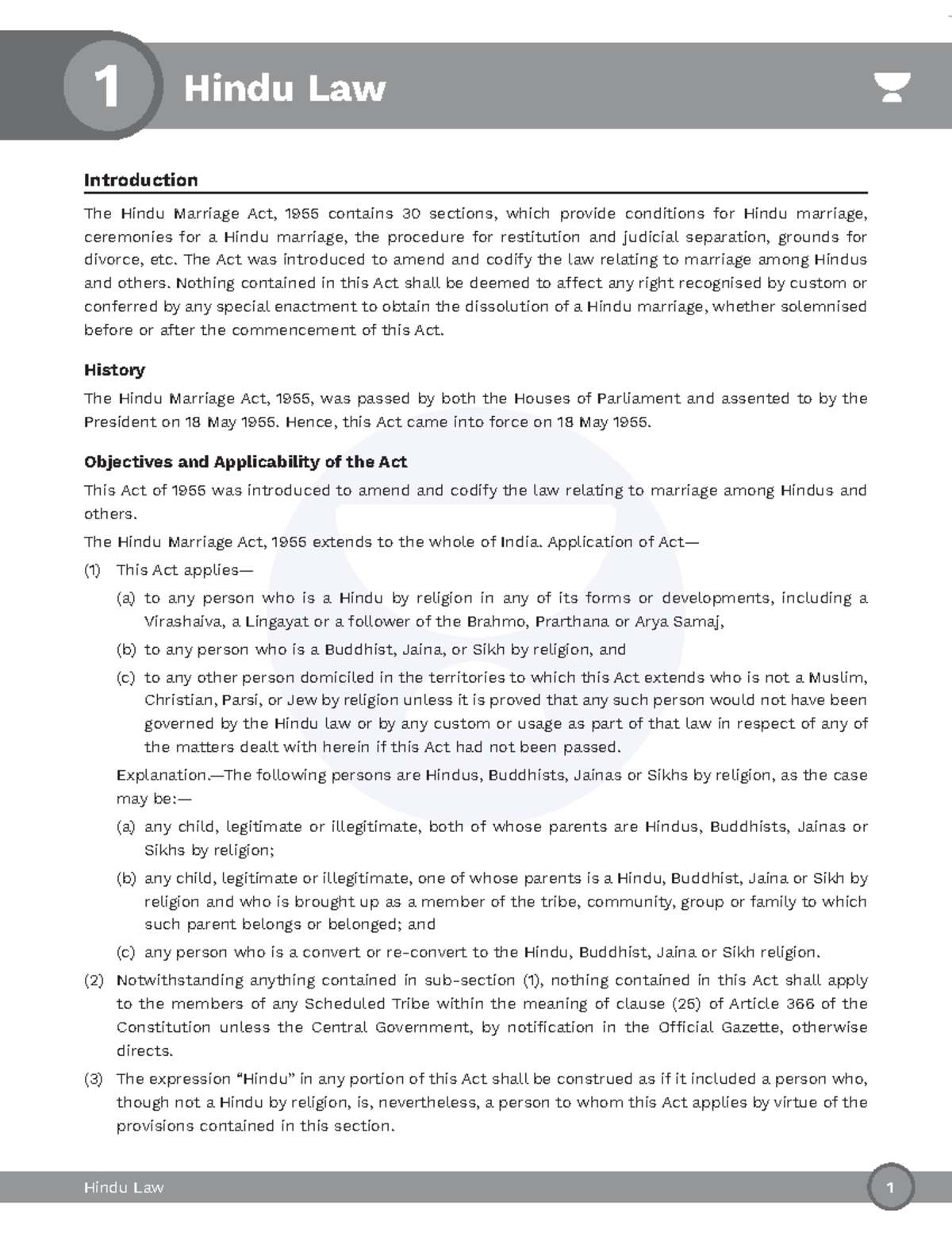 Hindu law - Very helpful notes - 1 Hindu Law Introduction The Hindu ...