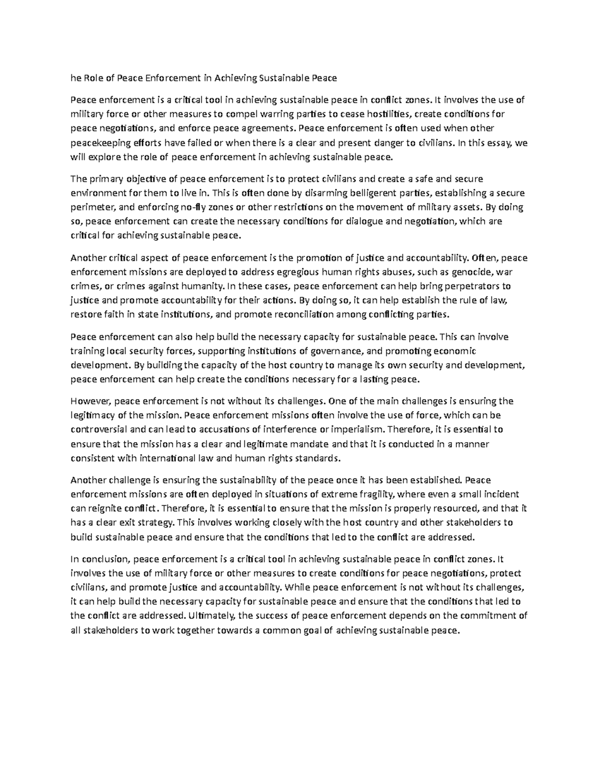 The Role of Peace Enforcement in Achieving Sustainable Peace - It ...