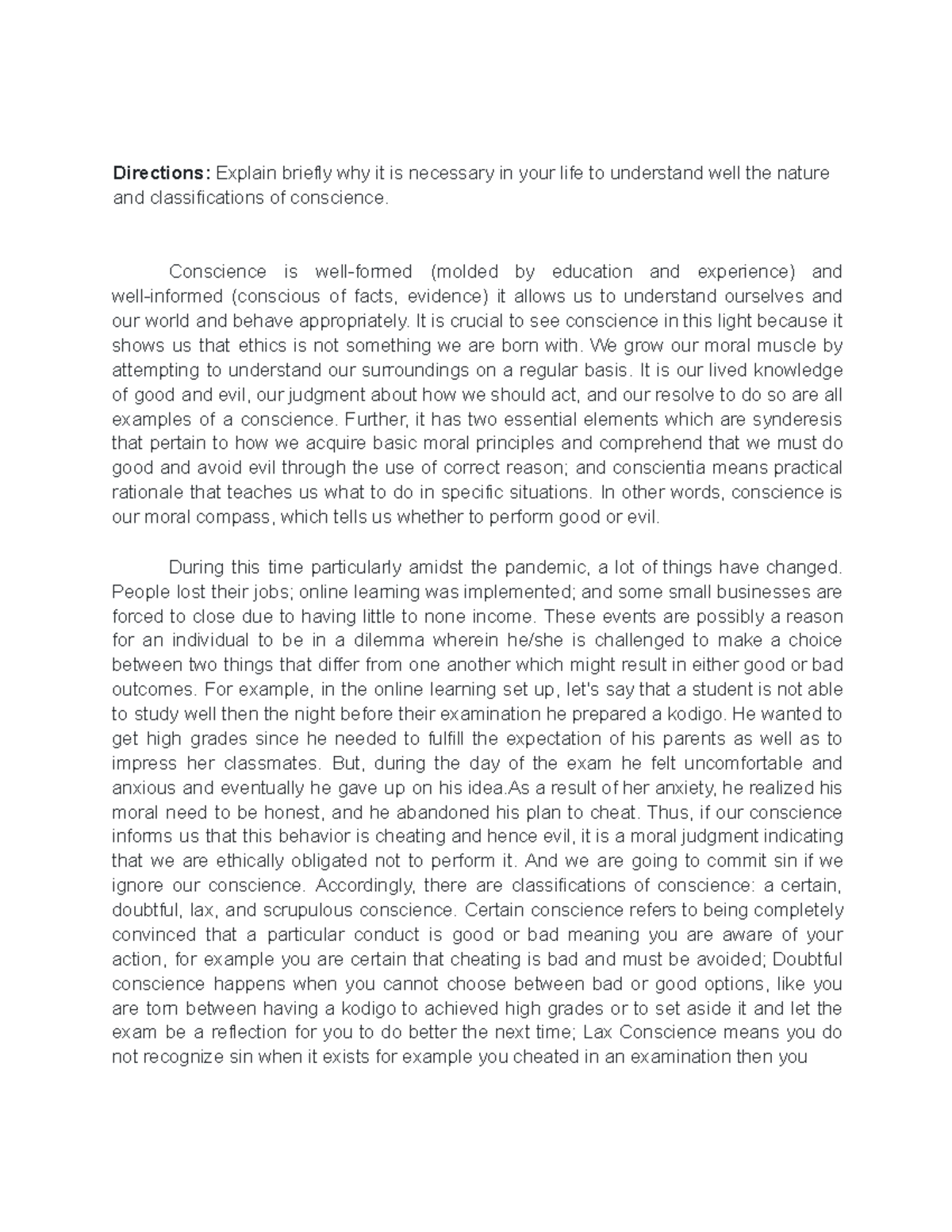 Nature and classifications of conscience. - Conscience is well-formed ...