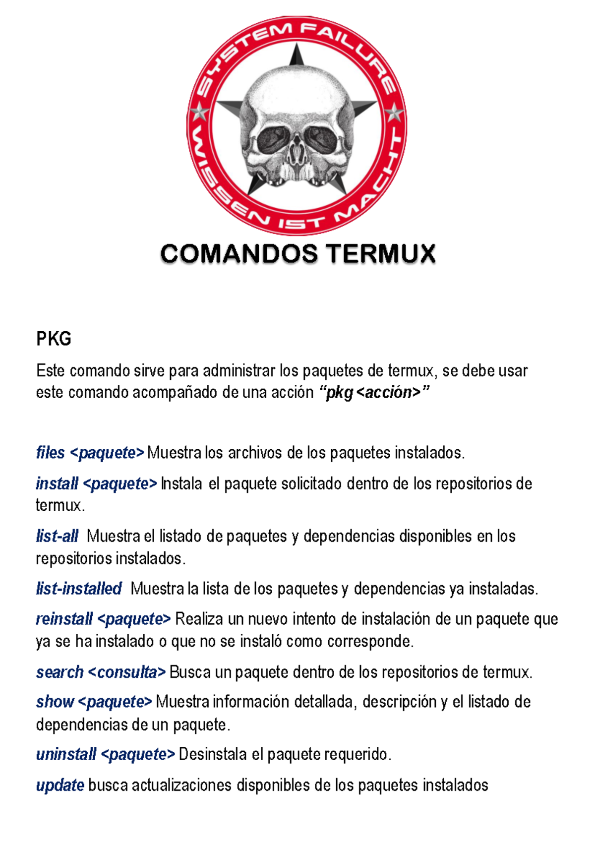 Comandos para Usar termux 2012 01 193606 - COMANDOS TERMUX PKG Este comando sirve para ...