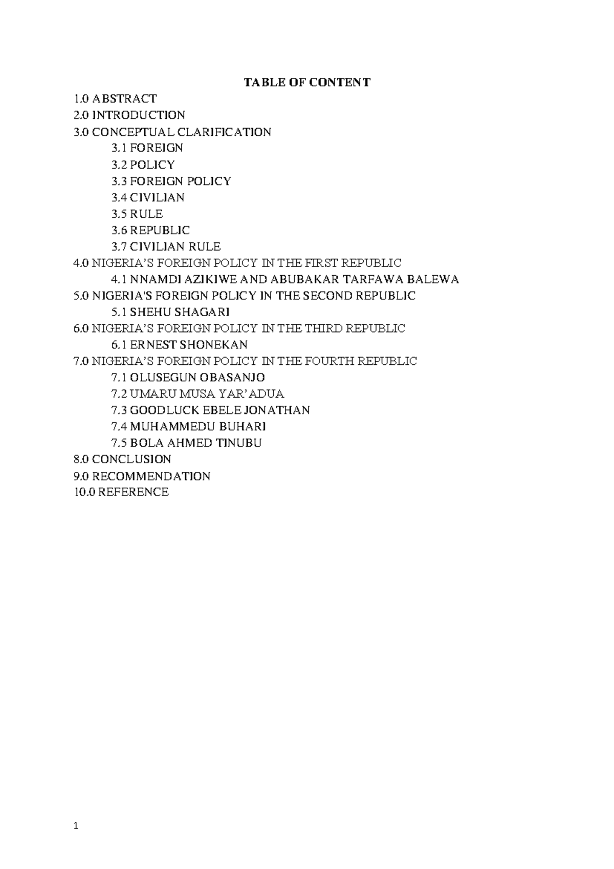 Foreign Policy Group 3 - Comprehensive notes - TABLE OF CONTENT 1 ...
